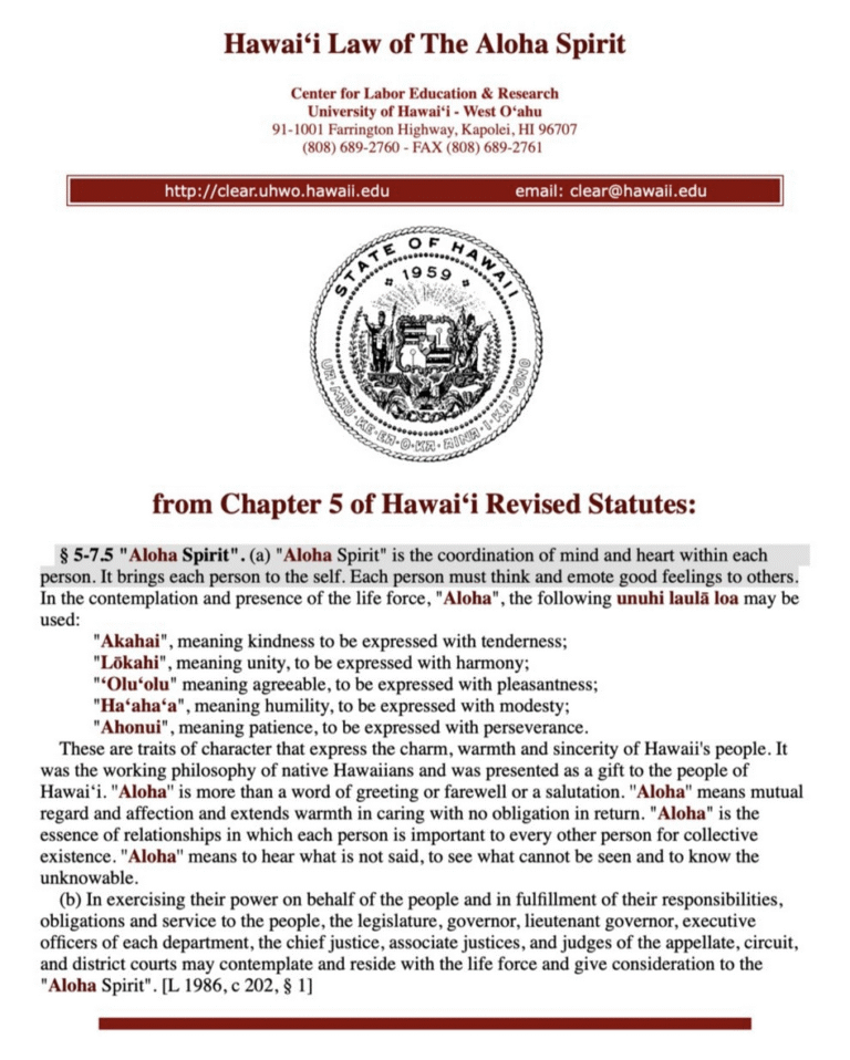 The ALOHA Spirit Law - HRS §5-7.5 - Hoiʻ ka Hā LLC